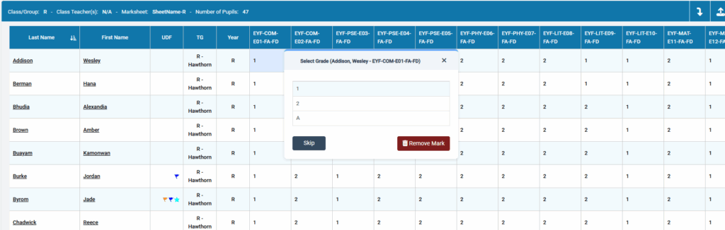 Bromcom: How to enter marks into Key Stage DFE assessment marksheet ...